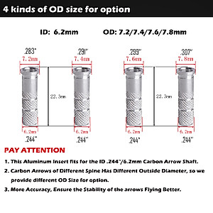 SHARROW Archery Aluminum Inserts .244 for Archery Carbon Arrows Shaft ID 6.2mm Arrow Insert Base Aluminum Point Insert with Storage Box for Archery Arrows Accessories 30/50pcs (OD 7.6mm, 50)