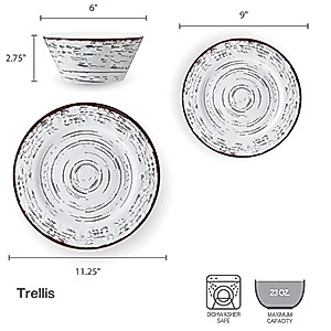Pfaltzgraff Trellis 12 Piece Outdoor Melamine Dinnerware Set, Mulitcolored, Service for 4