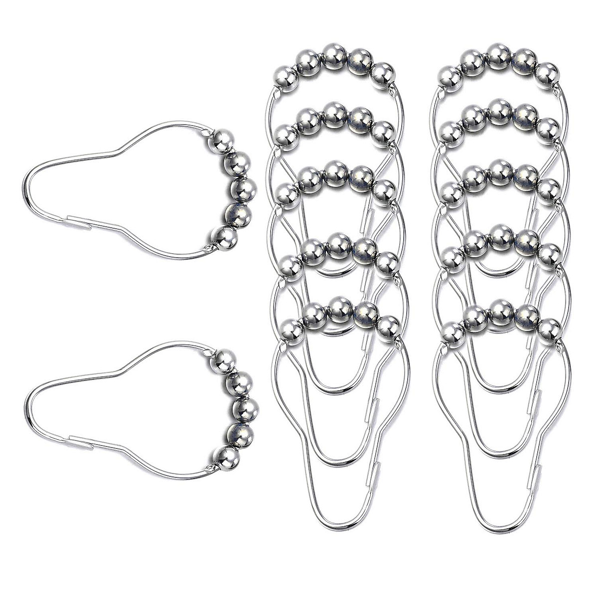 Fangkun 12pcs/Set Shower Curtain Rings Hooks Stainless Steel Hook Chrome Double Glide for Bathroom Shower Rods Curtains