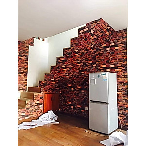 Yancorp 18" x 120" Brick Wallpaper Rust Red Peel and Stick Wallpaper Self Adhesive Fireplace Backdrop Kitchen Backsplash Wall Decor Stick on Wallpaper