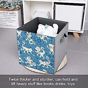 Monkey Garden Flowers Collapsible Storage Bins Cubes Organizer Trendy Fabric Storage Boxes Inserts Cube Drawers 11 Inch
