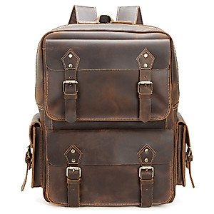 Polare Full Grain Leather Backpack Computer Bag Travel Daypack Satchel Fits 15.6'' Laptop Brown
