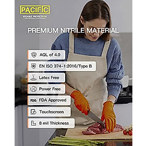 PACIFIC PPE Strength Nitrile Industrial Orange Gloves, 8 Mil, Diamond Texture Disposable Heavy-Duty, Powder Free, Large, 100 Count