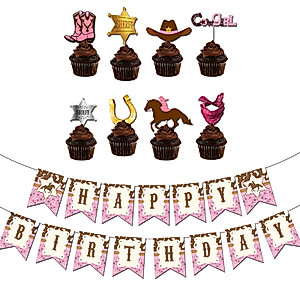 32 Pcs Cowboy Cupcake Toppers for Cowboy Western Party Decorations,Glitter HorseShoe Cowboy Hats Boots Cowboy Cake Topper Picks Western Theme Baby Shower Birthday Party Cake Decorations Supplies