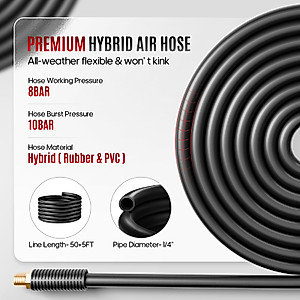 Hancaner Retractable Air Hose Reel, 1/4" x 50 FT Hybrid Air Hose Max 350 PSI, Air Compressor Hose Reel with 5 FT Lead in, 180° Swivel Mount