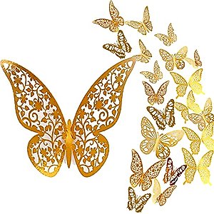 3D Gold Butterfly Wall Decor,60Pcs Gold Butterfly Wall Decor,Party Decor,Birthday Decor, Butterflies for Crafts,Cake,Wall Stickers Nursery Room Decor for Baby Girls Kids(5Styles, 60Pcs, Gold)