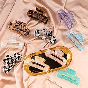 Magicsky 10 Pcs Hair Claw Clips for Women, Opal Marble Tortoise Acrylic Large Clip for Thick Thin Hair, 90's Cute Butterfly Barrettes Pins, Aesthetic Styling Accessories for Girls-Rectangle