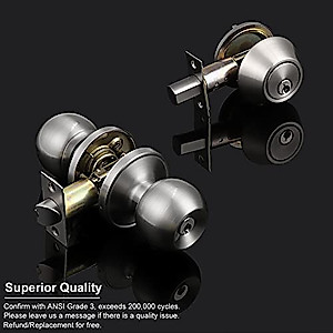 Knobonly All Keyed Same, Front Door Handleset with Single Cylinder Deadbolt in Satin Nickel Finish, Keyed Alike for Every Set