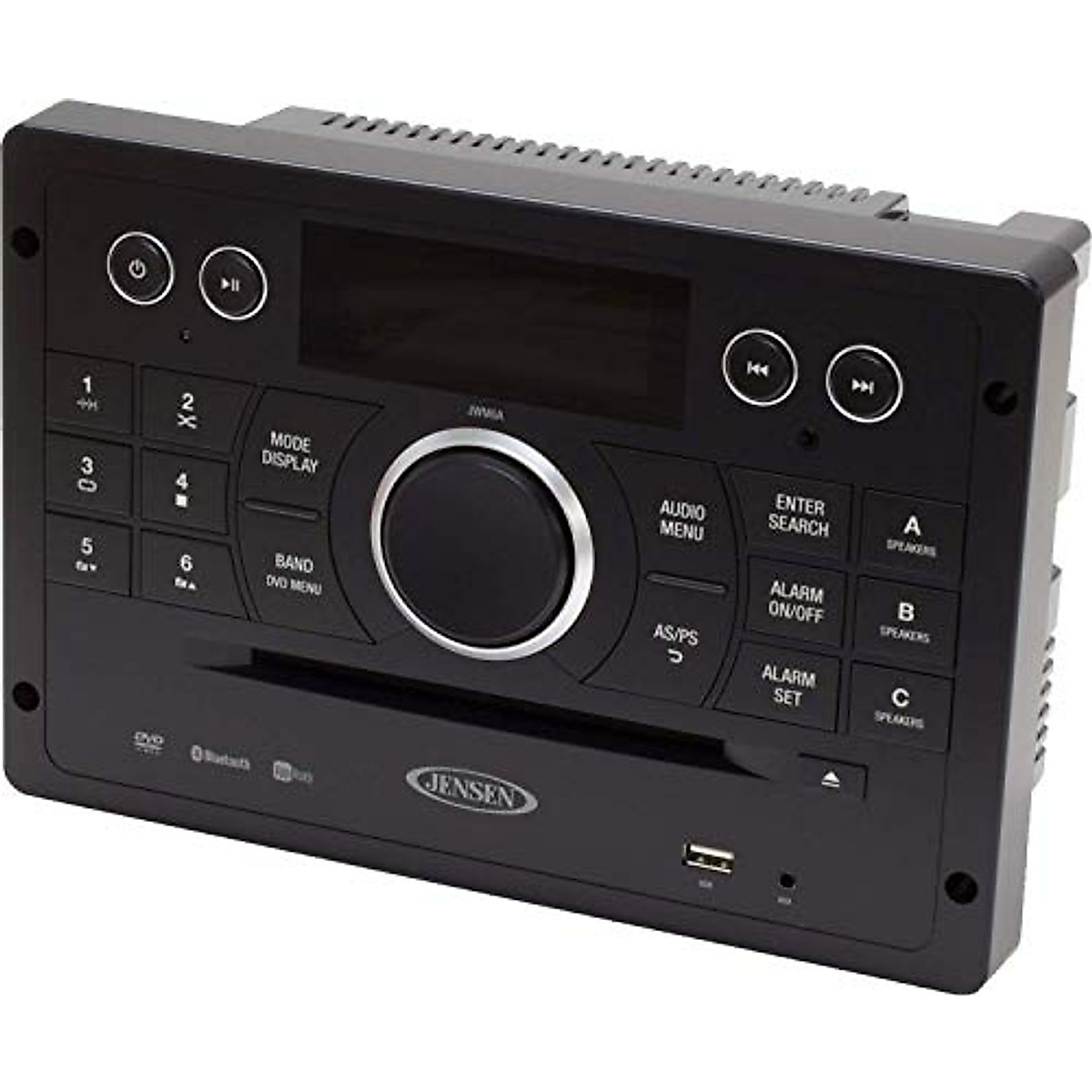 Jensen JWM6A DVD|USB|AUX|HDMI| Wallmount Stereo with App Control (jControl), Bluetooth A2DP/AVRCP Streaming Audio, Compatible with iPod/iPhone Control & Charging, DVD/CD-R/RW/MP3, 12V DC (Renewed)