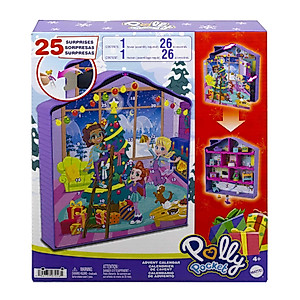 Polly Pocket Advent Calendar, Winter House Design, 25 Surprises Including 2 Micro Dolls, 3 Animal Figures, Furniture & Accessories