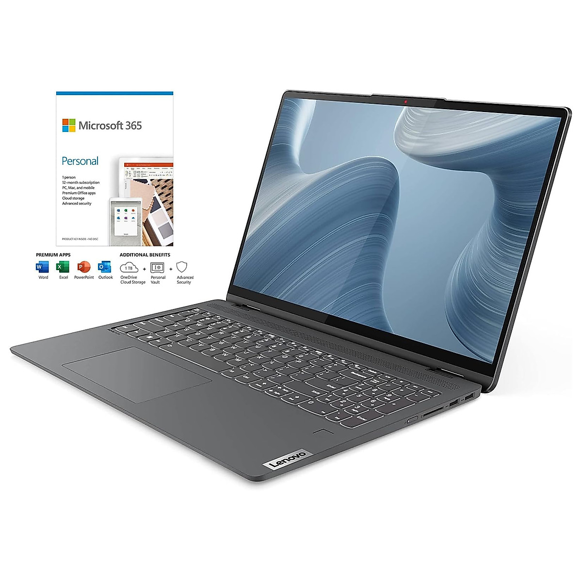 Lenovo 2-in-1 Flex 5 16" WQXGA (2560 x 1600) 16:10 Touchscreen Laptop, Core i7 1255U, 400nits, 100% sRGB, Backlit KB, Wi-Fi 6, win11, Thunderbolt 4, w/Office 365 (16GB RAM | 512GB PCIe SSD)