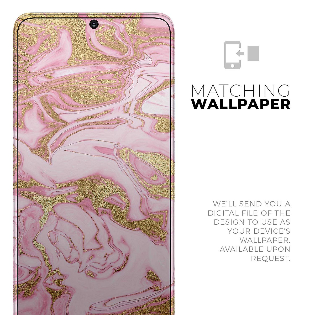 DesignSkinz Rose Pink Marble & Digital Gold Frosted Foil V17 Protective Vinyl Decal Wrap Skin Cover Compatible with The Samsung Galaxy S20 (Screen Trim & Back Glass Skin)