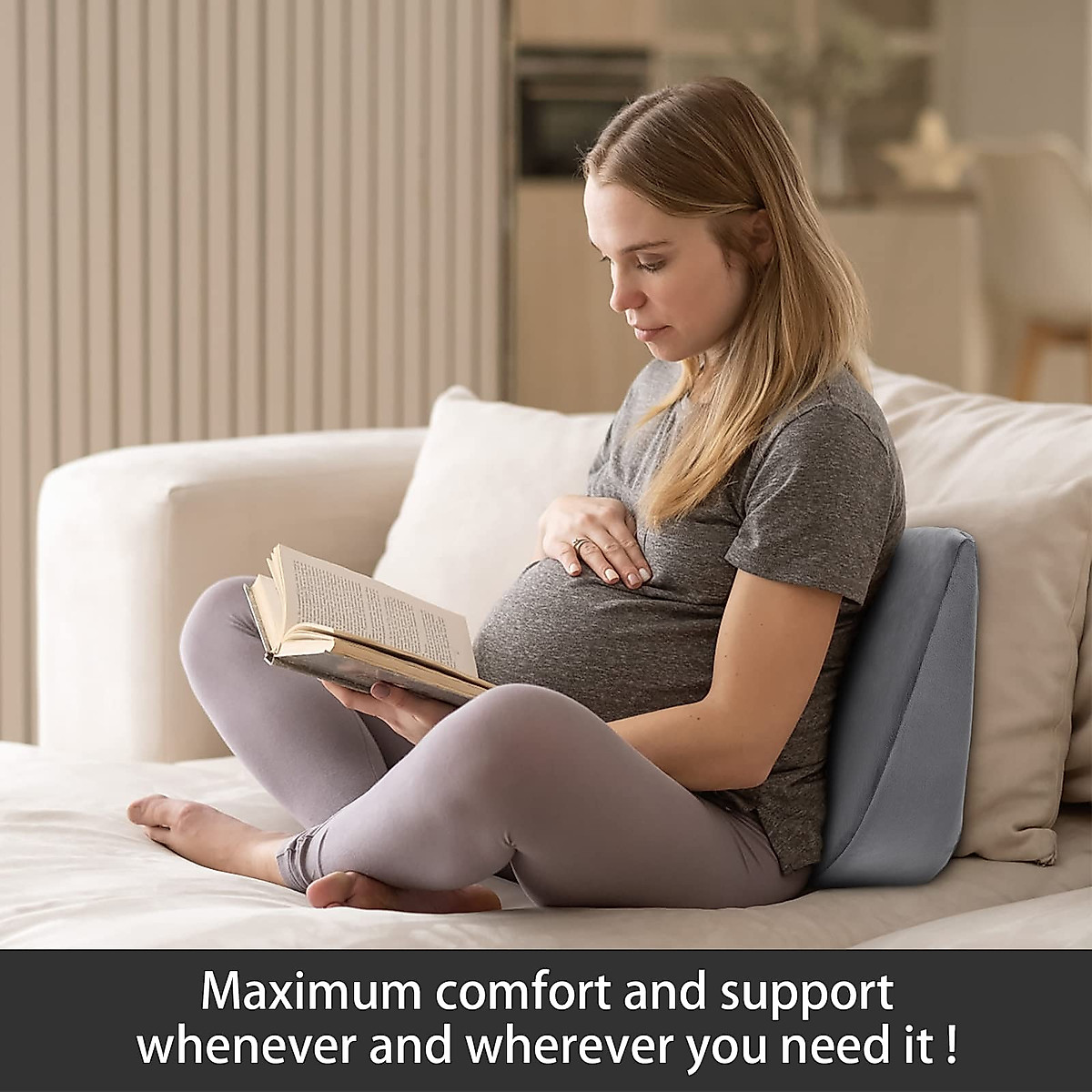 HUWLUIWA Pregnancy Wedge Pillow for Sleeping, Maternity Wedge Pillow for Back Support, Memory Foam Wedge Pillow for Side Sleeping & Belly Support Grey