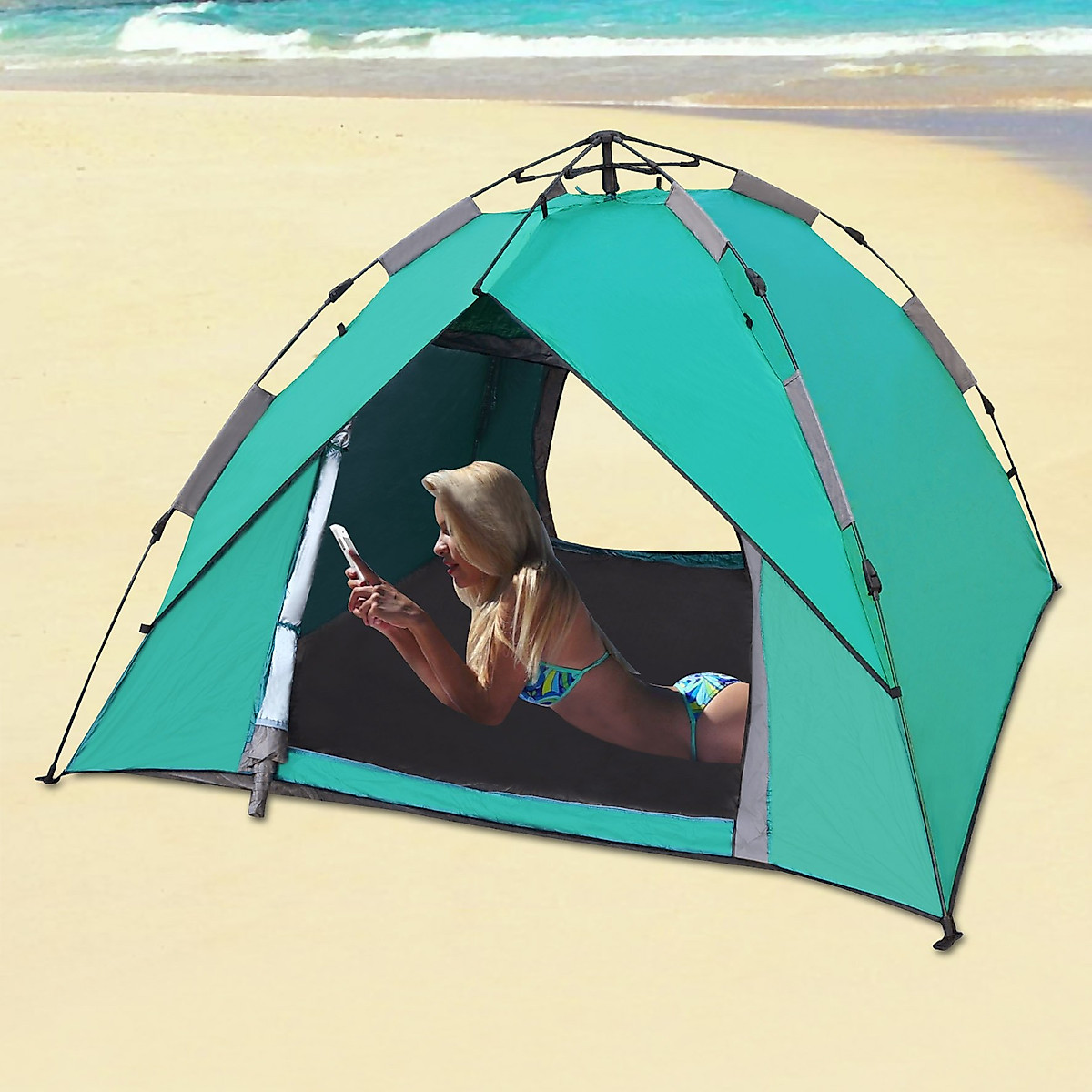 Strong Camel Automatic Camping Tent 3-4 Person Pop Up Canopy w 2 Doors Double Layer Family