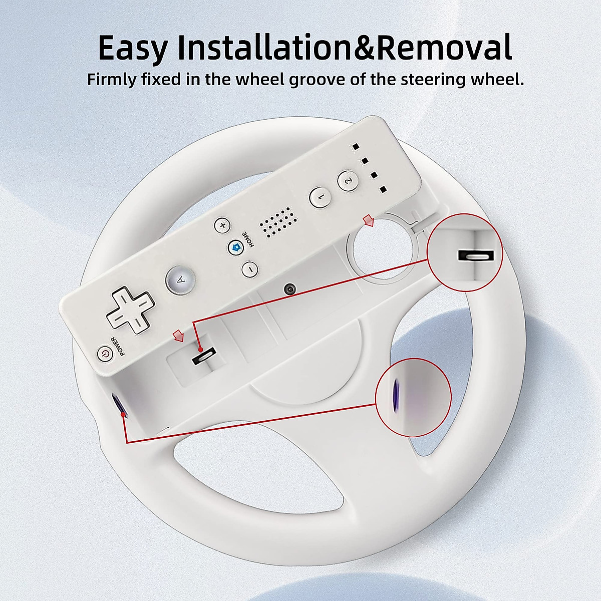 Xahpower Steering Wheel for Nintendo Wii and Wii U Remote Controller, 2 Pack Racing Wheels Games Accessories for Mario Kart (White)