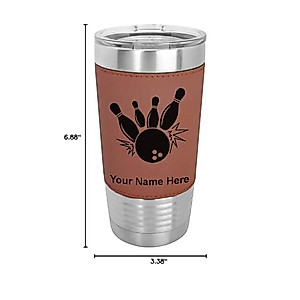 LaserGram 20oz Vacuum Insulated Tumbler Mug, Bowling Ball and Pins, Personalized Engraving Included (Faux Leather, Dark Brown)