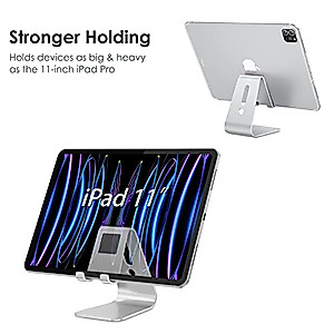 OMOTON Upgraded Aluminum Cell Phone Stand, C1 Durable Cellphone Dock with Protective Pads, Smart Stand Designed for iPhone 14 Plus, 14/13/12/11 Pro Max XR XS, iPad Mini, Android Phones, Silver