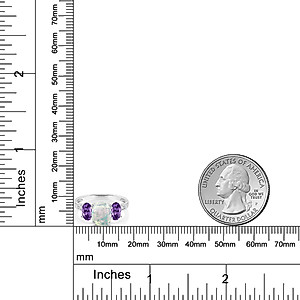 Gem Stone King 10K White Gold White Simulated Opal Purple Amethyst and White Diamond Oval 3-Stone Engagement Ring For Women (1.75 Cttw, Available In Size 5, 6, 7, 8, 9)