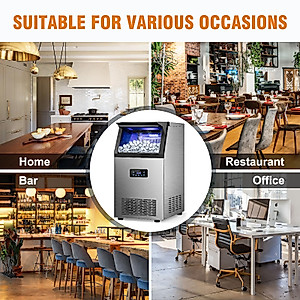 RAPSUAR Commercial Ice Maker Machine, 120Lbs/24H with 30Lbs Storage Bin, 40Pcs Ice Cubes 6Mins, 2-Way Add Water Under Counter Freestanding Ice Maker Commercial for Home Bar Office