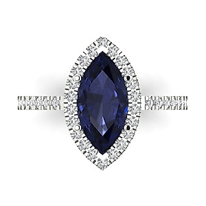 Clara Pucci 2.38ct Marquise Cut Solitaire Halo Genuine Simulated Blue Sapphire Engagement Promise Anniversary Bridal Ring 18K White Gold