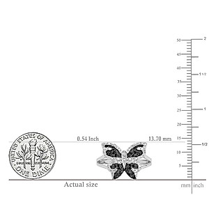 Dazzlingrock Collection 0.24 Carat (ctw) Sterling Silver Round Black & White Diamond Butterfly Right Hand Ring 1/4 CT, Size 7