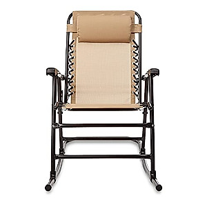 Amazon Basics Outdoor Textilene Zero Gravity Folding Lounge Rocker with Pillow,Alloy Steel, Beige