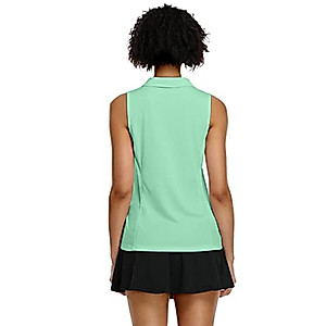 COOrun Polo T Shirts for Women Sleeveless Golf Polo Shirt Slim Fit Tennis Tops Lightweight Tennis Shirts,Light Green Large