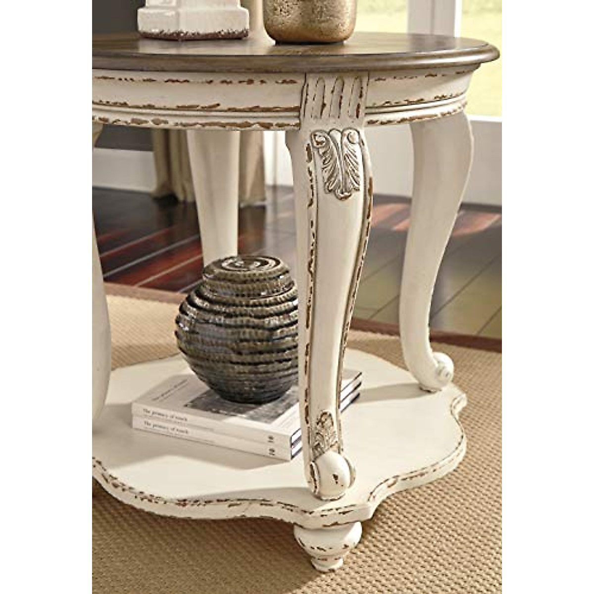 Signature Design by Ashley Realyn French Country Two Tone Round End Table, Chipped White