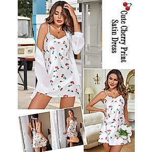 Avidlove Sexy Lingerie for Women Nightgown Satin Sleepwear Nightwear Full Slip Dress Short Lingerie Dress Underwear Cherry