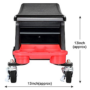 AgiiMan Mechanic Stool - Detailing Garage Rolling Stool with Wheels, Roller Creeper Seat Chair Repair Tools Tray, 2 Tool Storage Drawers Under Seat, 300 Lbs Capacity
