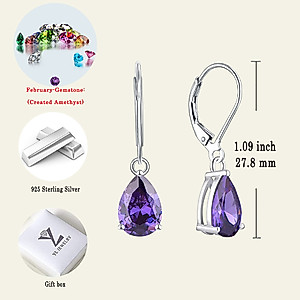 YL Dangle Drop Earrings Sterling Silver Solitaire Leverback Earring 7x10 MM Teardrop Created Amethyst Jewelry for Women