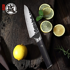 MITSUMOTO SAKARI 4.5 inch Japanese Hand Forged Paring Knife, High Carbon Steel Kitchen Vegetable Knife, Super Sharp Small Kitchen Fruit Knife (Pakkawood Handle)