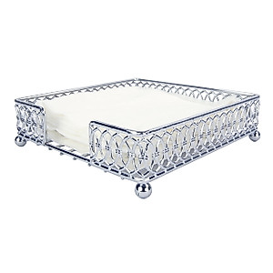 Home Basics Chrome Plated Steel Infinity Collection Flat Napkin Holder Organizing Stand, Elegant Design, Silver Chrome