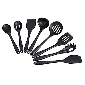 AmazonCommercial Non-Stick Heat Resistant Silicone Cooking Utensil Set, Set of 8 Utensils, Black