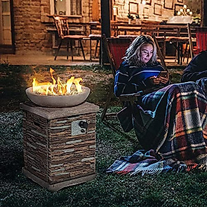 HOMPUS Propane Fire Pits for Outside 40,000 BTU Gas Fire Pit Table 20-inch Patio Square Smokeless Concrete Fire Table Lava Rocks and Rain Cover for Garden,Deck,Pool,Backyard