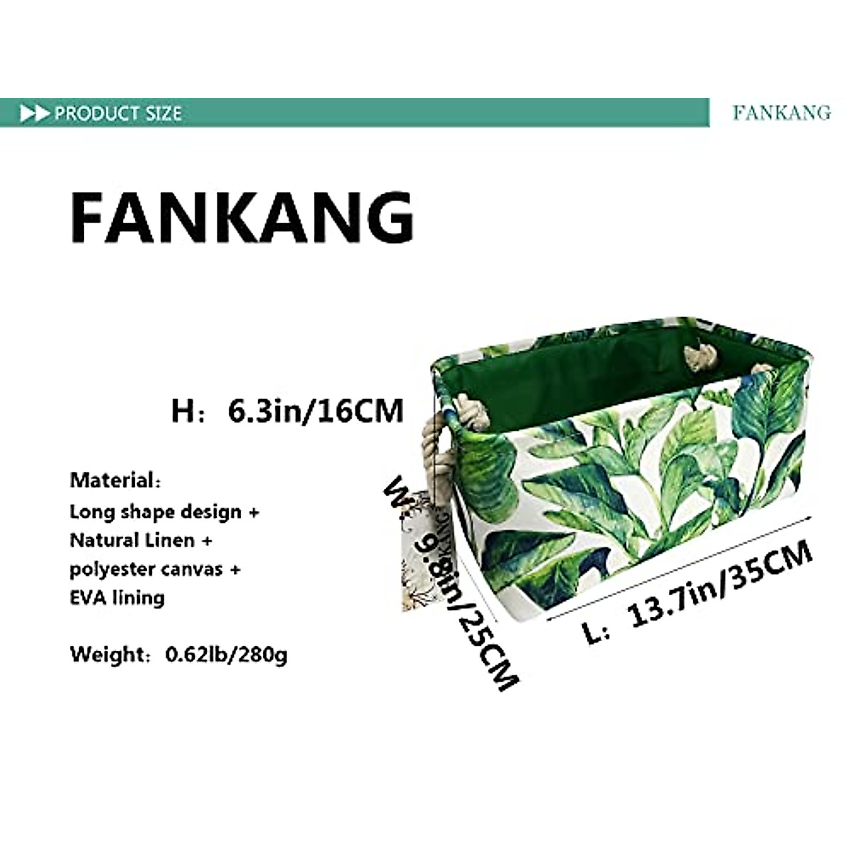 FANKANG Rectangular Laundry Basket Nursery Storage Fabric Storage Bin Storage Hamper,Book Bag,Gift Baskets (Green plant)