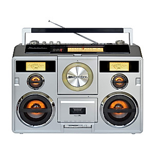 Studebaker Sound Station Portable Stereo Boombox with Bluetooth/CD/AM-FM Radio/Cassette Recorder (Silver)