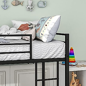 KARHIBLY Metal Bunk Bed Twin Over Twin, Low Bunk Bed with Metal Frame and Ladder, No Box Spring Needed,Twin Bed Frame for Boys and Girls, Black