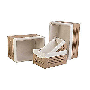 Creative Scents Wooden Storage Bin Container - Decorative Toilet Tank Storage Basket - Closet and Shelf Basket Bathroom Organizer Lined with Machine Washable Soft Linen Fabric - Tan, Extra Small