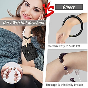 Lostars Wallet Keychain Wristlet for Women RFID Card Holder with Keychain,Tassel Card Pocket Key Chains for Women (Classic, Black)