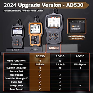 (Upgraded AD310) ANCEL AD530 OBD2 Scanner Diagnostic Tool with Battery Test Car Engine Light Code Reader ScanTool, All OBD2 Function Enhanced Code Definition and Upgraded Graphing Battery Status