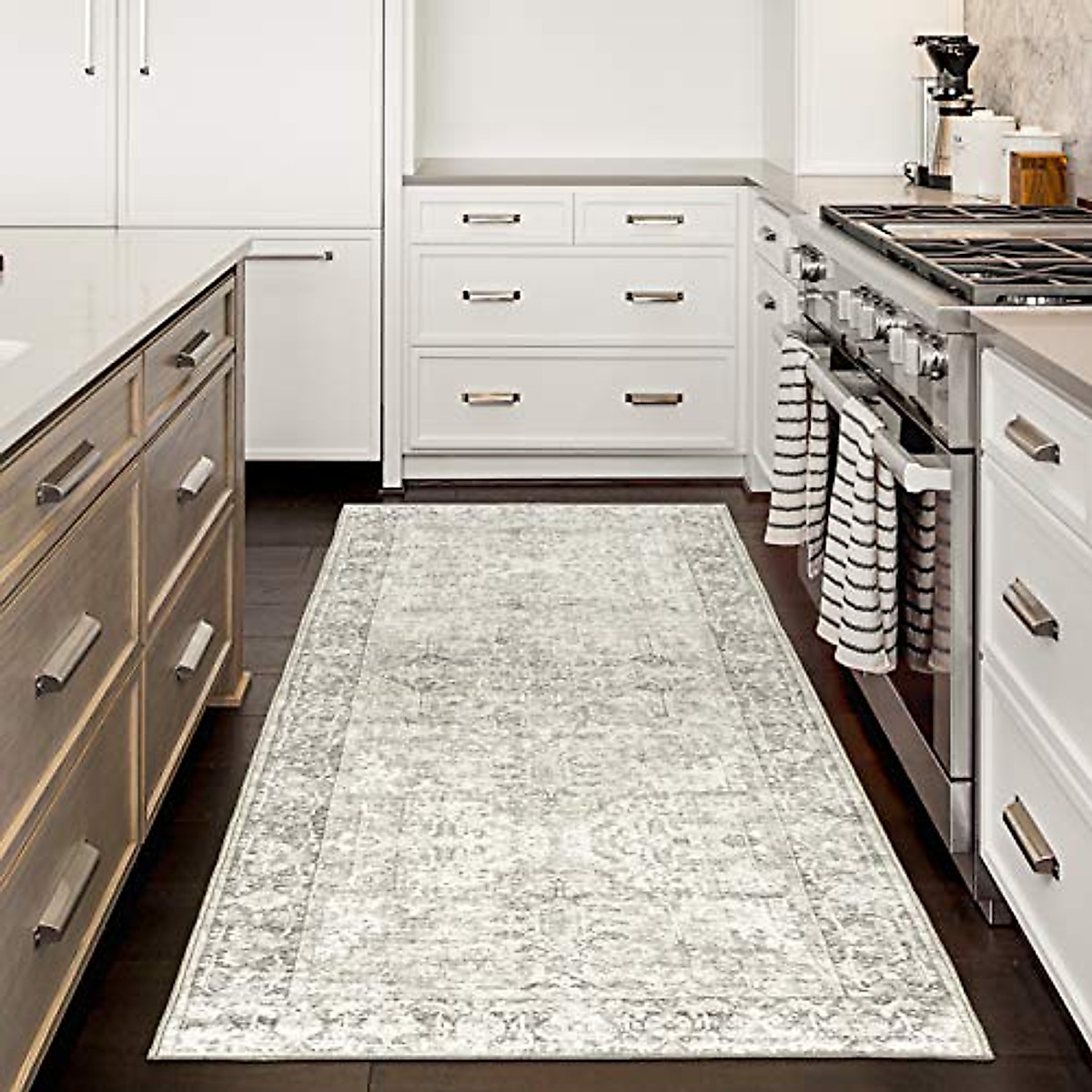 ReaLife Machine Washable Rug - Stain Resistant, Non-Shed - Eco-Friendly, Non-Slip, Family & Pet Friendly - Made from Premium Recycled Fibers - Vintage Distressed Traditional - Beige Ivory, 2'6" x 8'