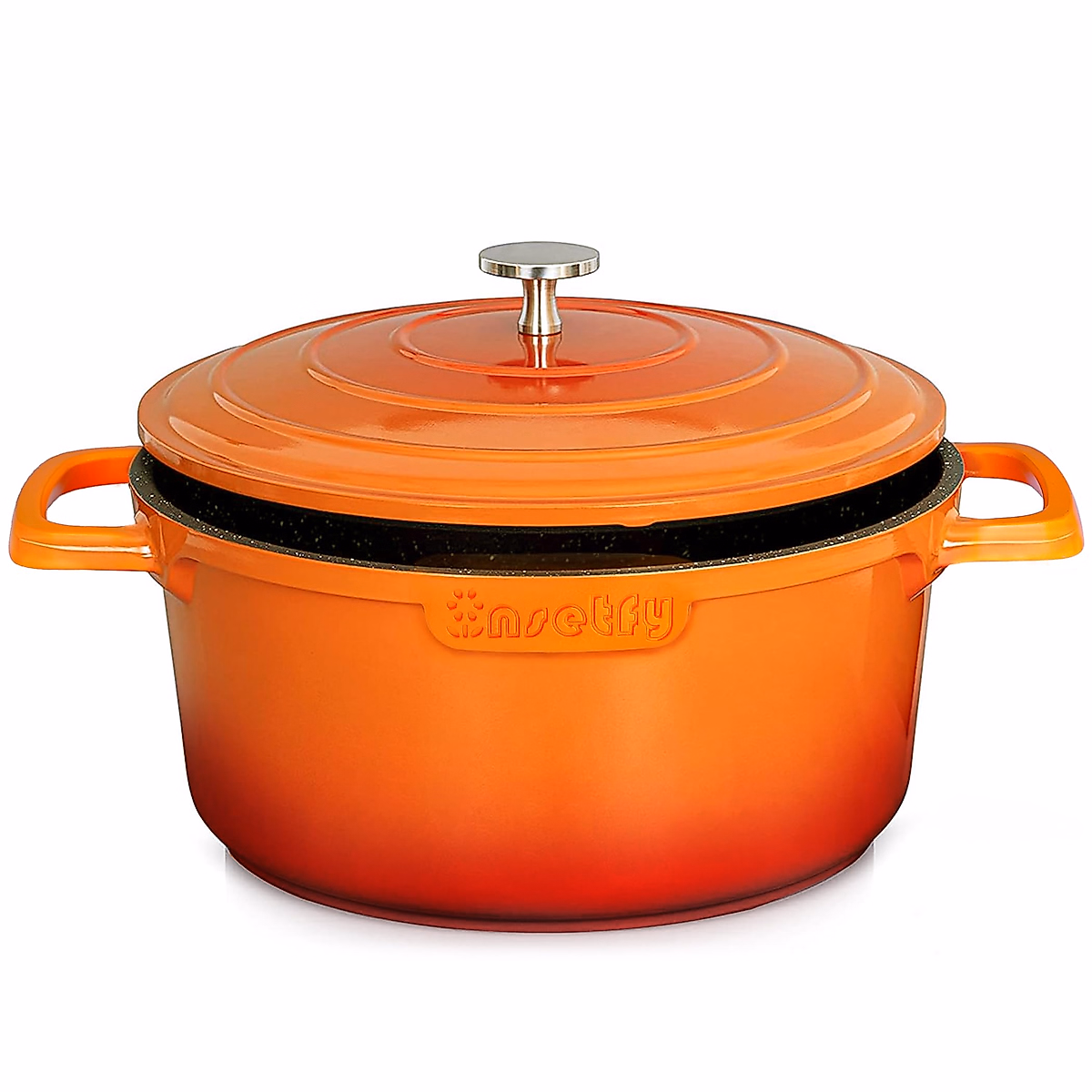 Dutch Oven Pot with Lid(7.5QT, 11"), Non-Stick Dutch Oven for Bread Baking, German 3C+ Ceramic Coating for No Chemical Cooking, Cast Aluminum & Oven Safe & Dishwasher Safe(Orange)