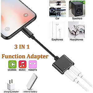 [Apple MFi Certified] 2 Pack Headphone Adapter for iPhone, 2 in 1 Lightning to 3.5mm AUX Audio + Charger Splitter Compatible with iPhone 14/13/12/11/XS/XR/iPad, Support Call+Music Control