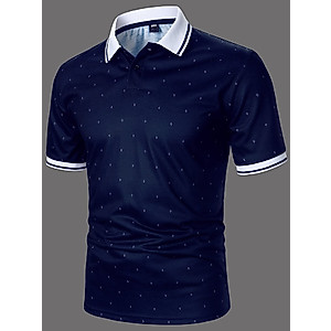 Floerns Men's All Over Print Golf Shirt Short Sleeve Collar Neck Polo Shirt Navy Blue S
