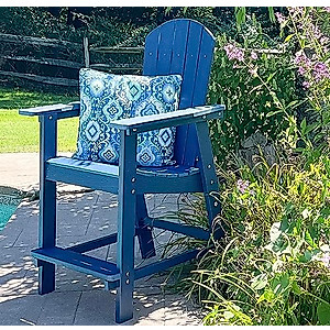 DWVO 25" Tall Adirondack Chair, Poly Bar Height Balcony Chairs, Weather Resistant Outdoor Barstool Lifeguard Chair for Deck Pool Patio and Porch, Navy Blue