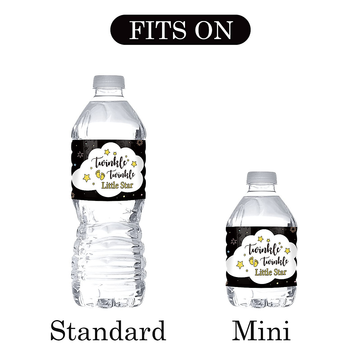Black Gold Twinkle Twinkle Little Star Water Bottle Labels Stickers/Gender Reveal Bottle Wrappers/Welcome Baby/New Born Sign Baby Shower Party Water Labels Supplies (Set of 32)