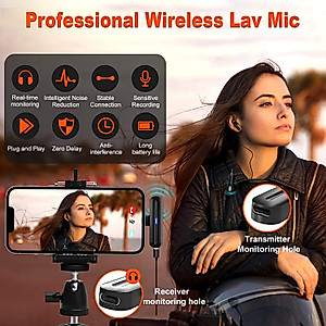 Wireless Lavalier Microphone for Android & PC,Plug&Play for YouTube,TikTok,Video Recording,Vloggers,Facebook Live Stream,Auto-Sync Noise Canceling Wireless Clip on Microphone(No Need App/Bluetooth)