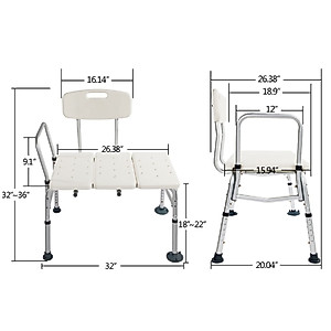 Winado Tub Transfer Bench for Bathtub with Backrest & Armrest, Supports up to 330 lbs Aluminium Alloy Bath Chair, White