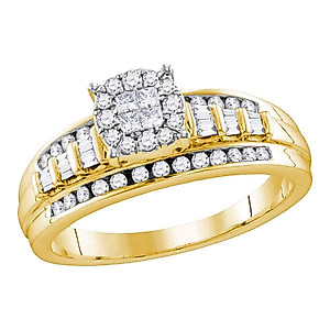 Dazzlingrock Collection 10kt Yellow Gold Womens Princess Round Diamond Cluster Bridal Wedding Engagement Ring 1/2 ctw